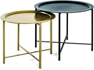 Haku Möbel Couchtisch 2er Set Gold, schwarz, Metall - Maße: H 44/49 cm x Ø 52/62 cm, Style: Art Deco