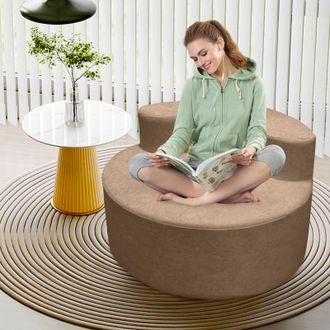 Generico Runder Sessel mit abnehmbarem und maschinenwaschbarem Bezug, bequem und klein, ideal f&uuml;r Wohnzimmer, Schlafzimmer und Wohnung (Khaki)