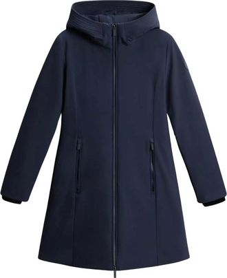 Woolrich Femme, Manteaux, Bleu, Taille: 44 FR Parka en duvet Tech Softshell avec silhouette féminine