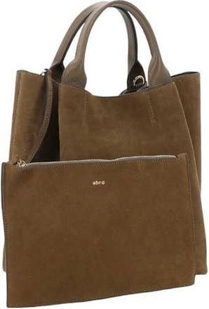 Abro Cuir sac à épaule Leather Suede Essential Shopper Military kaki