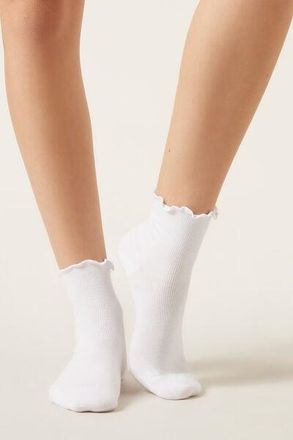 Calzedonia Kurze Gerippte Socken Mit Romantischem Rand Wei&szlig;