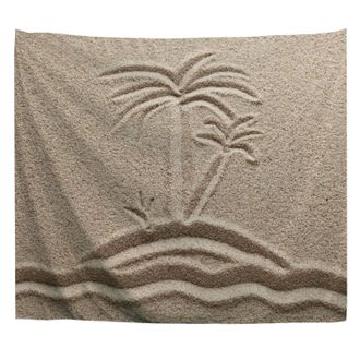 A.Monamour Wandteppiche Wanddekor Tuch Die Insel Mit Palmen Im Meeres Muster Auf Sand Gezeichnet Bild Stoff Wandtuch Wandbehang Wandkunst Wandbilder f&uuml;r Schlafzi