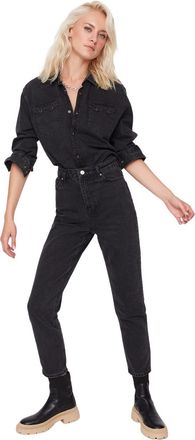 Trendyol Damen Trendyol -Hohe Taille Mom Jeans, Schwarz, 32 EU
