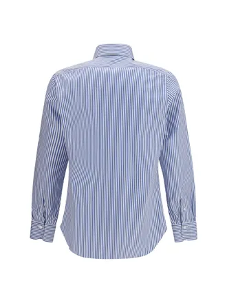 Finamore Mens Shirt Striped Light Blue Cotton