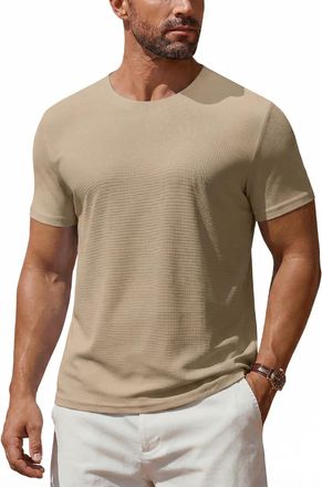 Coofandy Sport T-Shirts Herren Funktionsshirt Kurzarm Sommer Laufshirt Retro Kariertes Gym Tshirt Fitness Trainingsshirt Khaki XL