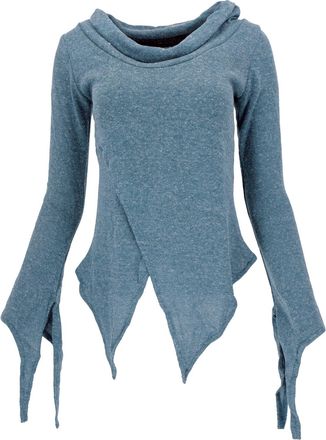 Guru Shop Pixishirt mit Schalkragen Baumwollstrick Pullover - Taubenblau, Damen, Baumwolle, Size:S/M