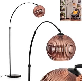 HOFSTEIN Stehleuchte Koyoto, Stehlampe aus Metall/Riffelglas in Schwarz/Kupfer mit Marmorfu&szlig;, verstellbare Leuchte im Retro-Design (Schirm &Oslash; 25 cm), Fu&szlig;schalte