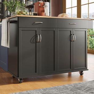 Generic Moderne Kücheninsel Küchenschrank Speisewagen mit Holzmaserung, klappbare Arbeitsplatte, Multifunktionaler Esstisch mit Stauraum, mobil mit Rollen, id