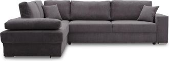 Generic Ecksofa FESTINA 290/230 mit schlaffunktion und Bettkasten - L-förmig - Stoff Cordstoff - Eckcouch mit dekorativen Kissen (Links, POSO 022 Dunkelgrau)