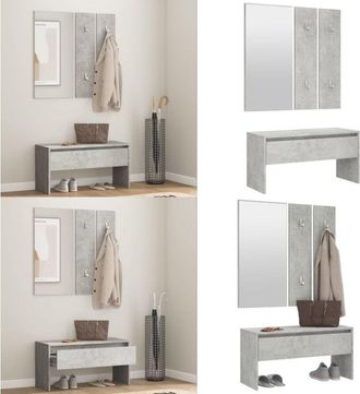 vidaXL Garderoben-Set Betongrau Holzwerkstoff - Flurbank - Garderobe - Spiegel - Eingangsbereich M&ouml;bel - Wohnzimmerdeko - Home & Living
