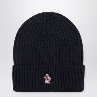 Moncler Marineblaue M&uuml;tze aus gerippter Wolle