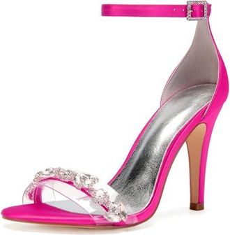 Generic Chaussures De Mariage Femme &Eacute;t&eacute; Sexy Open Toe High Heels Mari&eacute;e Stylet Talons Bureau Travail Soir Sandale Talons Hauts 10.5CM,Rose Red,41 EU