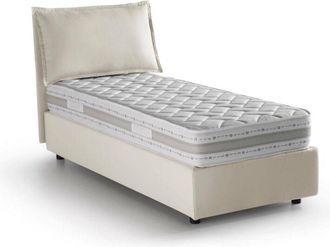 Dmora Einzelbett Dmangone, Containerbett mit Stoffbespannung, 100% Made in Italy, Seitliche &Ouml;ffnung, inklusive Matratze 80x190 cm, Beige - Dmora