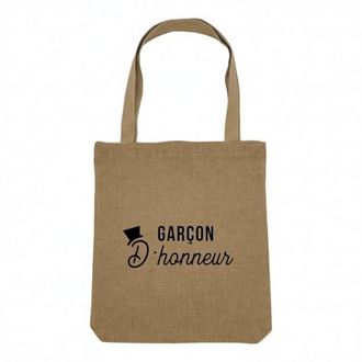 Fabulous Sac Shopping Tote Bag Aspect Lin - Gar&ccedil;on dHonneur Chapeau Mariage Mari&eacute; Gentleman - Sac de Courses Toile Epaisse 360g Beige Naturel Cabas Port&eacute; Epaul