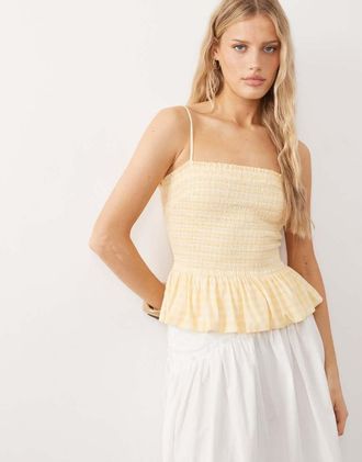 Free People Sundance - Top fronc&eacute; &agrave; bretelles - Vichy jaune