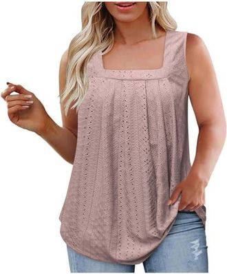 Generic Gilet sans manches grande taille pour femme, tendance et décontracté, grande taille, couleur unie, plissé, respirant et confortable, haut gilet à bret