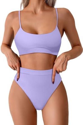 Generic Maillot De Bain Femme 2 Pieces Amincissant Maillots de Bain Taille Haute Bas de rembourré Ensembles de Bikini Haut Maillots de Bain Deux pièces (Purpl