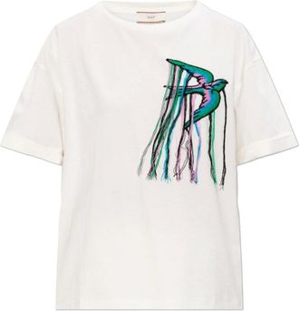 Akep Femme, Tops, Blanc, Taille: 36 FR T-shirt avec Patch