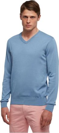 Brooks Brothers Homme, Pulls, Bleu, Taille: S Pull en coton Mak&ograve; col en V