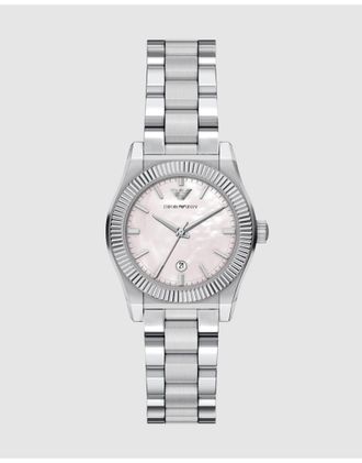 Emporio Armani Silberfarbene Armbanduhr aus Edelstahl mit drei Zeigern und Datumsanzeige