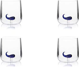Excelsa Inside Lot de 4 verres en verre borosilicat&eacute;, d&eacute;cor&eacute;s &agrave; la main avec des sujets int&eacute;rieurs au verre, transparent, 450 ml (baleine)