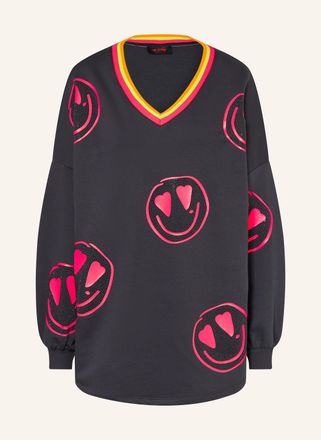 Miss Goodlife Miss Goodlife Sweatshirt Happy Face Mit Schmucksteinen grau
