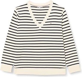Tommy Hilfiger Pull Femme Col en V, Multicolore (Ivory Petal/Deseret Sky STP), 48