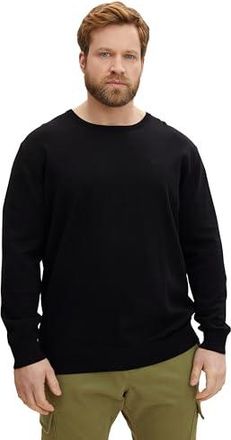 Tom Tailor Hommes Pull basique avec logo brodé 1024149, 29999 - Black, 3XL Große Größen