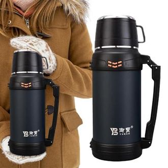 Generic Tasse de voyage avec poign&eacute;e - En acier inoxydable - &Eacute;tanche - Isotherme - 1,2 L/1,6 L/2 L - Avec sangle r&eacute;glable - Sadapte au porte-gobelet de voitur