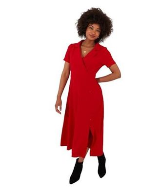 Joe Browns Robe midi Vintage avec col et Boutons sur Le Devant, Rouge, 34 Femme