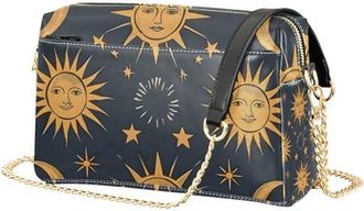 Mnsruu Sacs à bandoulière en cuir bohème pour femme, motif soleil, lune, étoiles, sac à main