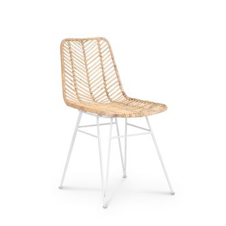 Wabi Home Wei&szlig;er Stuhl, aus nat&uuml;rlichem Rattan, Beine aus Eisen, Wei&szlig;, 84 x 43 x 59 cm