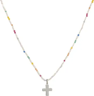 Luxenter Halskette aus 925 Sterlingsilber und mehrfarbigem Zirkonia mit Rhodium - Cruz