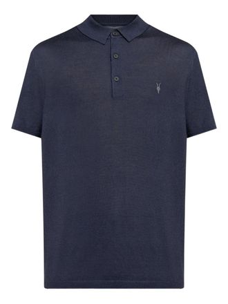 AllSaints Kurz&auml;rmeliges Mode Merino-Poloshirt - Blau