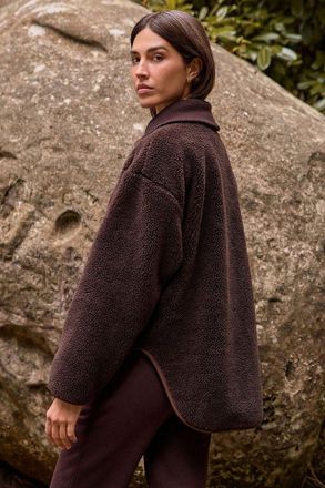 Next Fleecejacke Borg-Fleece mit Rei&szlig;verschluss + geripptem Kragen (1-St)