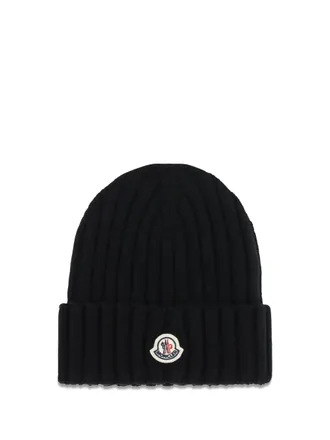 Moncler L20933B00036A9327 Ribbed Merino Wool Beanie - Black