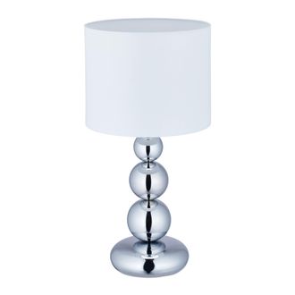 Relaxdays Tischlampe Kugeln, Nachttischlampe mit Stoffschirm, HxD: 50 x 25 cm, E27, Tischleuchte Wohnzimmer, silber/weiß