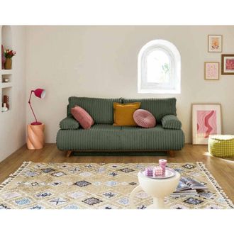 Best Mobilier Bestmobilier - Cristal - 3-sizter sofa - schlaffunktion und bettkasten - aus geripptem kunstpelz - gr&uuml;n