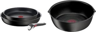 T-fal Ingenio, Lot de 3 pi&egrave;ces, Po&ecirc;les 24 et 28 cm + poign&eacute;e, Induction, Indicateur de d&eacute;marrage de cuisson, Eco Resist On L7679302 & Ingenio Eco Resist Po&ecirc;