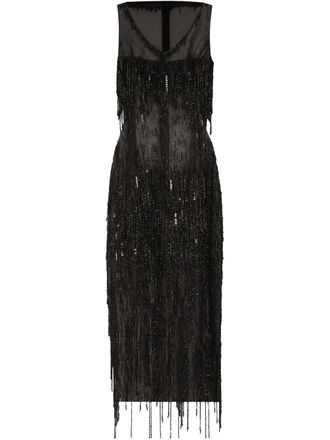 Dolce & Gabbana robe mi-longue à franges - Noir