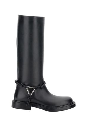 Bottega Veneta Stiefel - Mid-High Full-Grain Leather Boot With Braided Stra - Gr. 36,5 (EU) - in Schwarz - f&uuml;r Damen