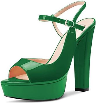 Castamere Femmes Haut High Talon Heel Plate-forme Ouvert Bout Lanières Cheville Slingback Sandales Mariage Bureau Dress 13 CM Heels Vert Foncé 38 EU