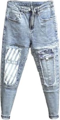 Generic Pantalon dété ample et droit pour homme - En coton - Coupe ample - Pantalon de cowboy, Jeans Bleu Clair, 34 W