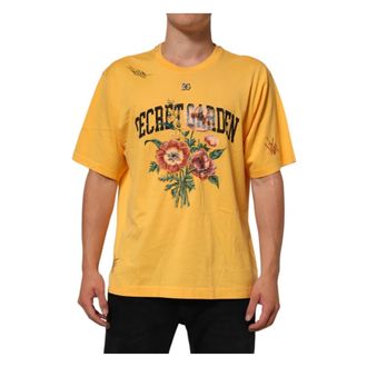 Dolce & Gabbana Gelbes Blumen Baumwoll-Rundhals-T-Shirt - - Tops - Herren - Gelb - L