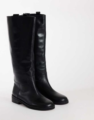 Topshop Penelope Reitstiefel aus Echtleder in Schwarz