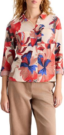 White Stuff Sophie Bedrucktes Hemd - Normale Passform aus Viskose-Baumwoll-Mischgewebe mit Knopfverschluss - Elfenbein Multi - Größe 44