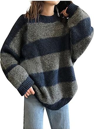 Generic Sweat-shirt ray&eacute; gris pour femme - Pull ample en polaire thermique pour femme - Pull dhiver confortable pour femme - Pull dhiver &eacute;pais pour femme - Pu