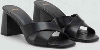 Mango Sandales cuir talon bloc noir - Femme - 35 - MANGO