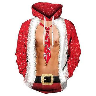 Generic Sweat à capuche de Noël hideux pour homme - Père Noël grossier - Tenue de Noël grossière - Grande taille - Haut à manches longues - Costume de Noël am