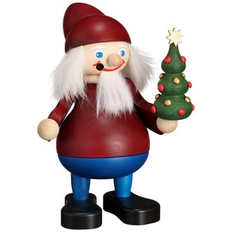 Seiffener Volkskunst R&auml;ucherfigur - R&auml;uchermann Weihnachtsheinzel mit Baum - Ma&szlig;e: 15x11x10 cm - Made in Germany